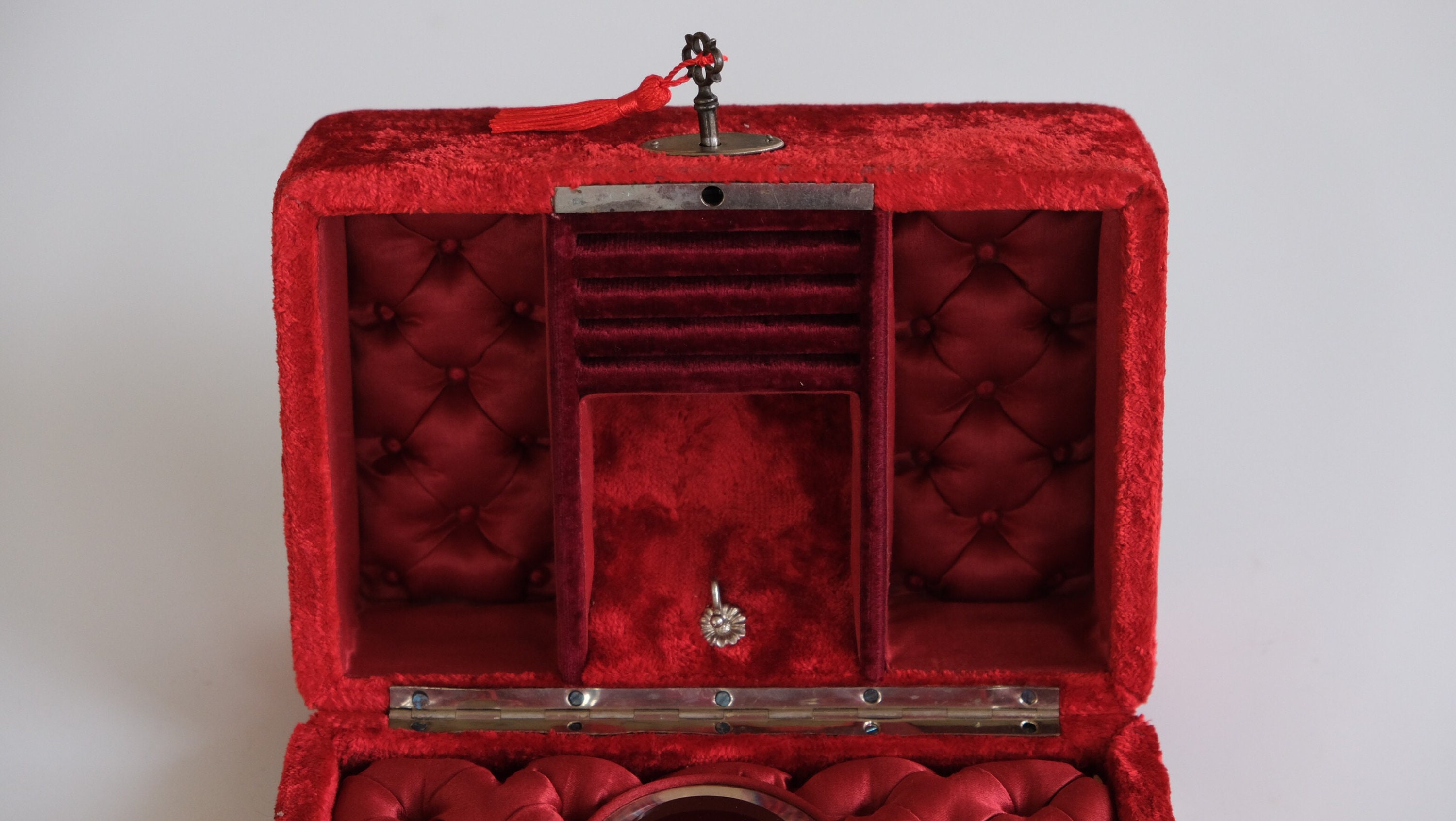 SOLD Stunning 19th Century Victorian Jewelry / Vanity Box in Red Velvet ...