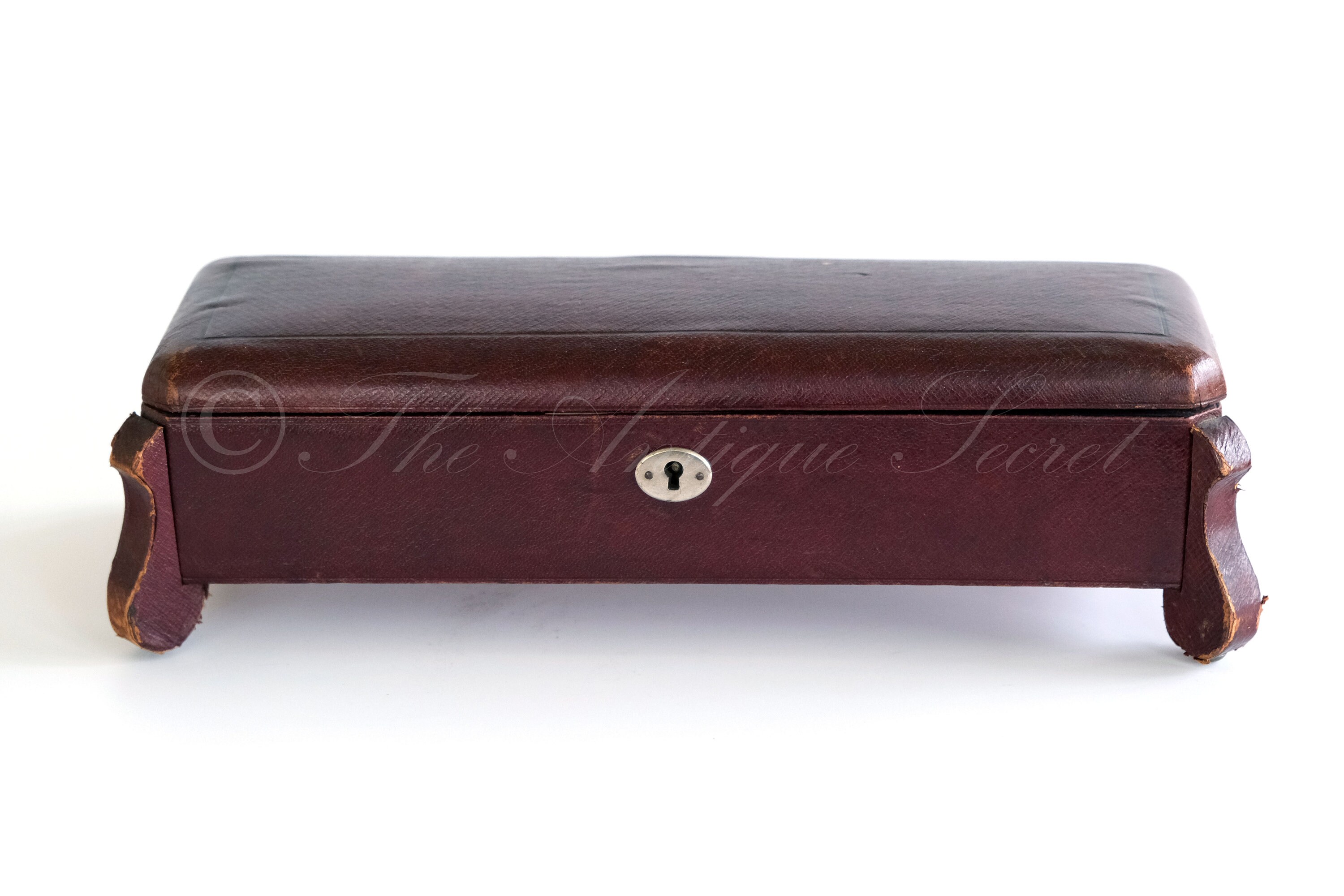 Antique Victorian Jewelry Box: Burgundy Leather & Tufted Silk, 1880s - Etsy
