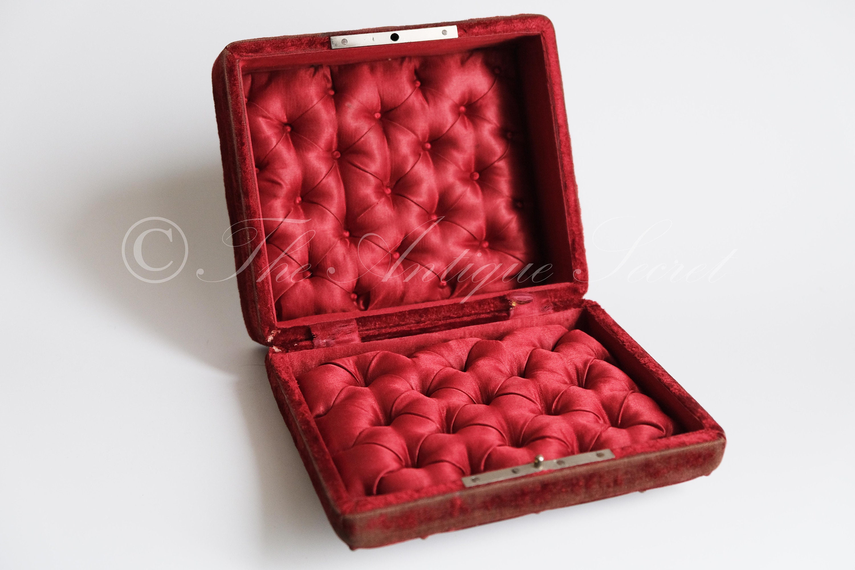 Antique Victorian Velvet Jewelry Box, Art Deco Burgundy Silk-lined - Etsy