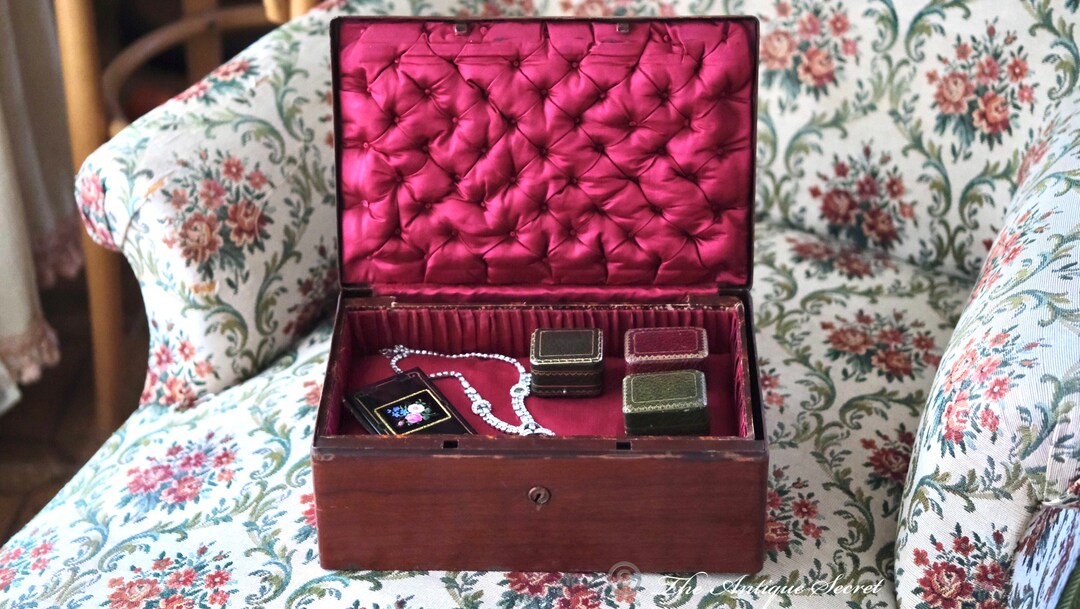Large Antique 19th Century Safe, Jewelry Box in Wood-like Painted Metal ...