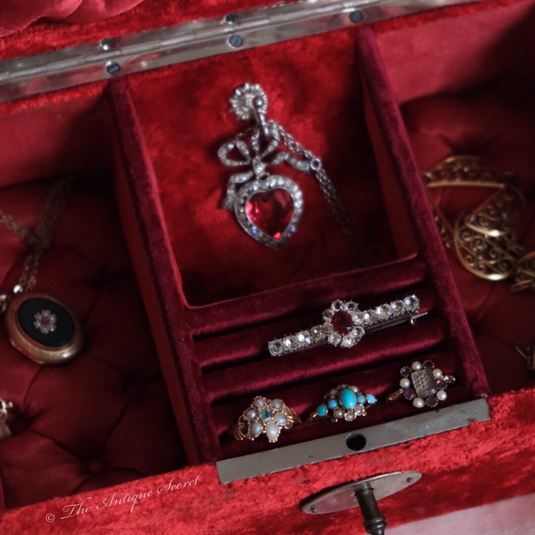 SOLD Stunning 19th Century Victorian Jewelry / Vanity Box in Red Velvet ...