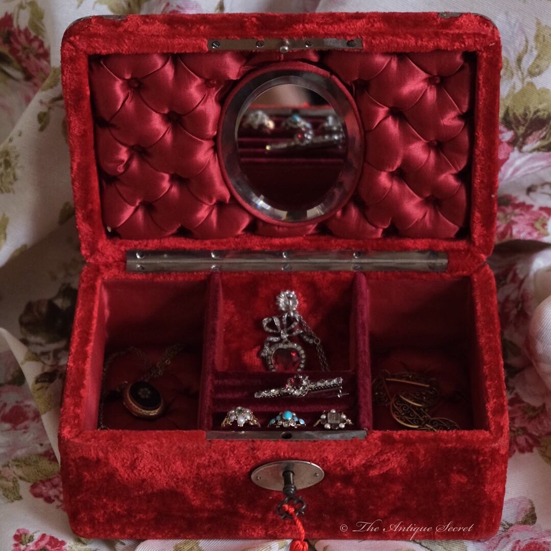 SOLD Stunning 19th Century Victorian Jewelry / Vanity Box in Red Velvet ...