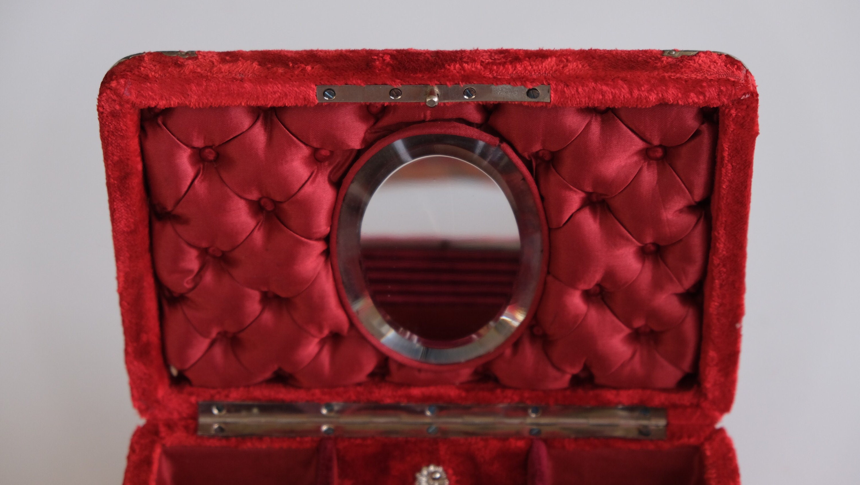 SOLD Stunning 19th Century Victorian Jewelry / Vanity Box in Red Velvet ...