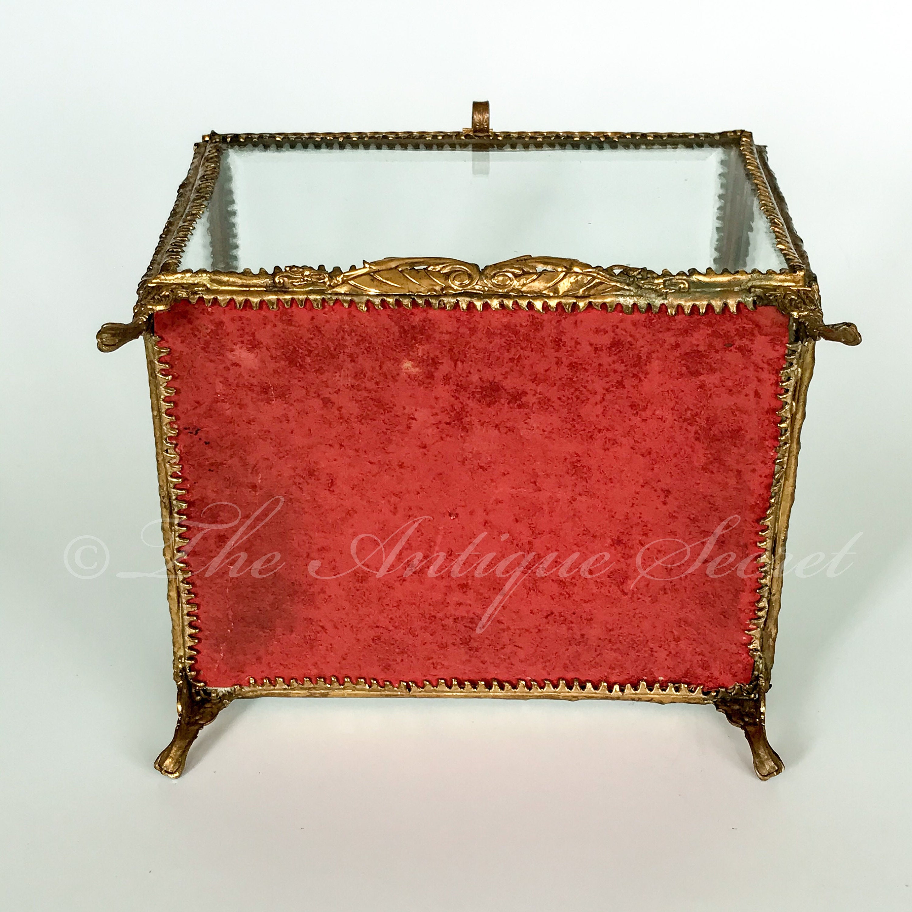 Antique French Ormolu Jewelry Box, Beveled Glass Reliquary, Beige ...
