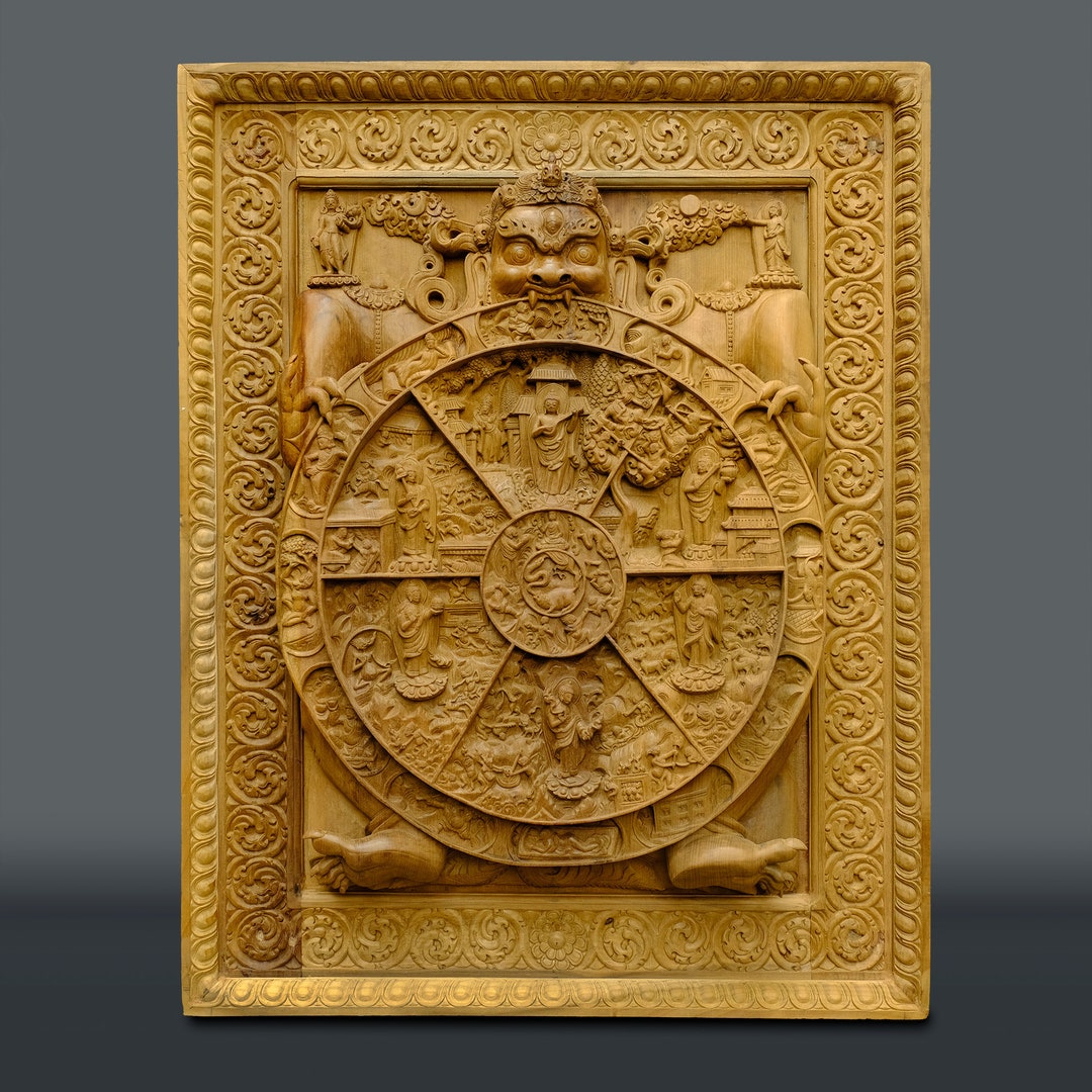 Buddha Wood Art Nepal "wheel of Becoming" Wood Carving Handicraft ...