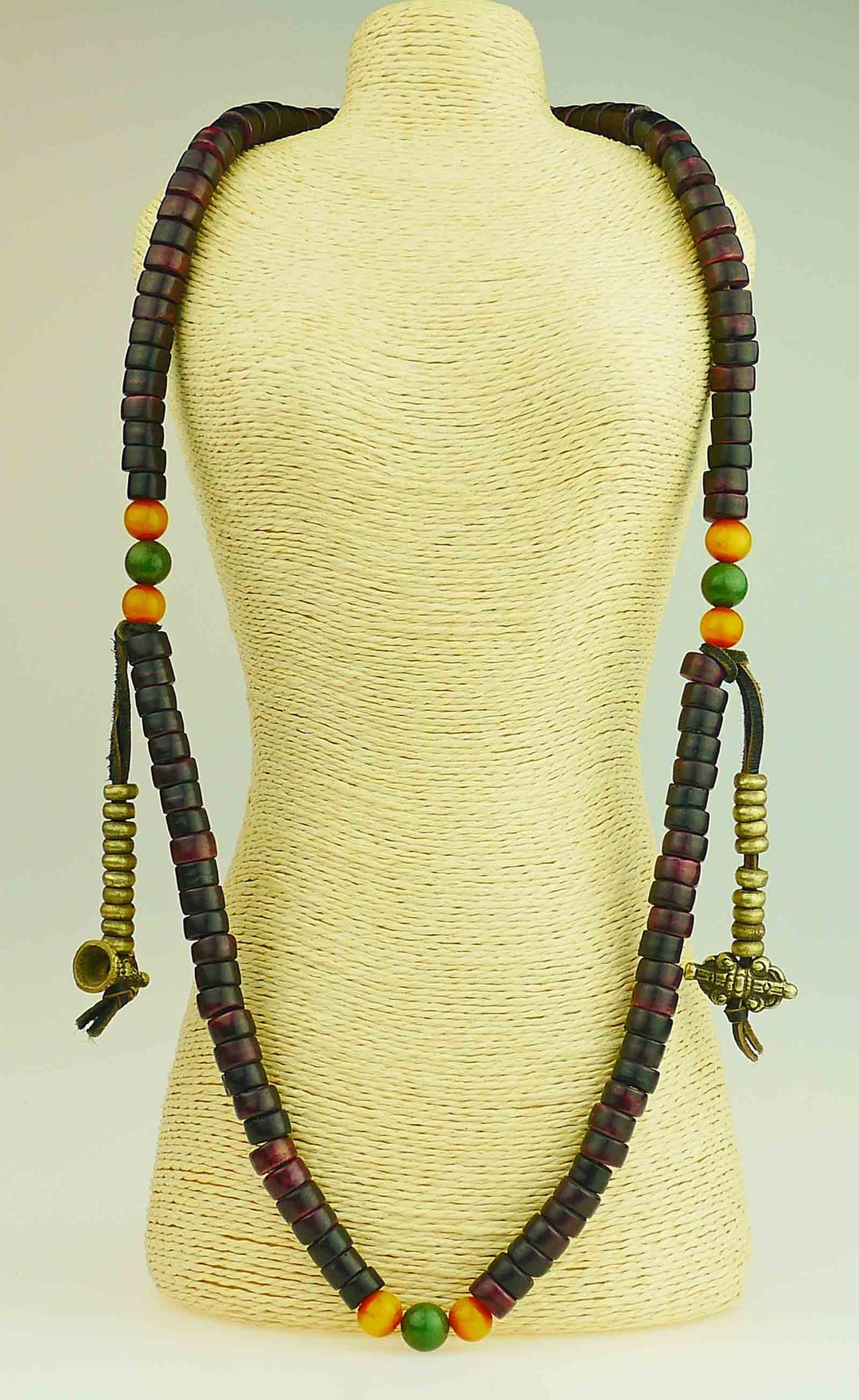 Mala Tibetan Chain Bone, Dark Brown, 108 Discs, Brass, Bell, Counter ...