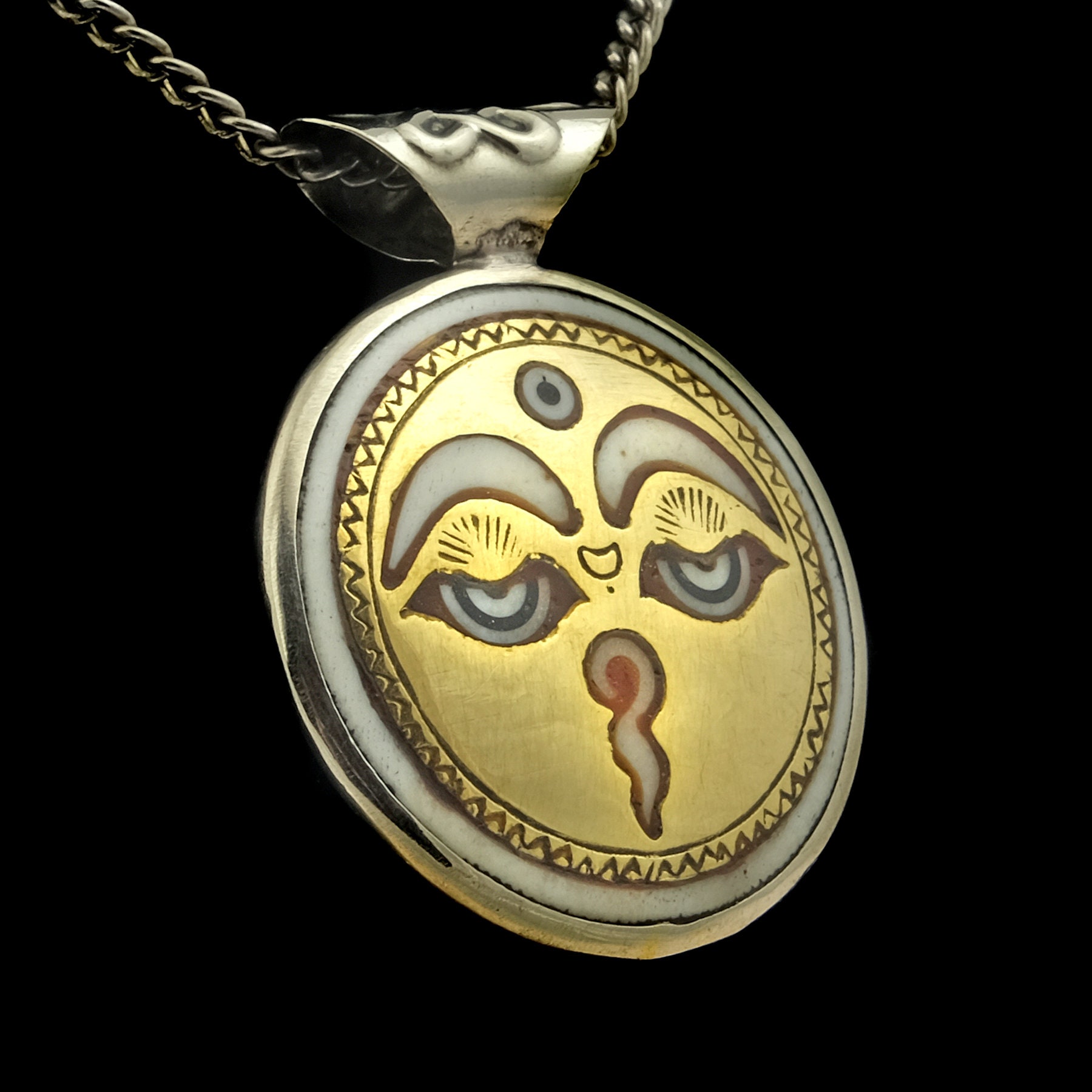 Beautiful Buddhist Amulet From Nepal Golden Round With - Etsy UK