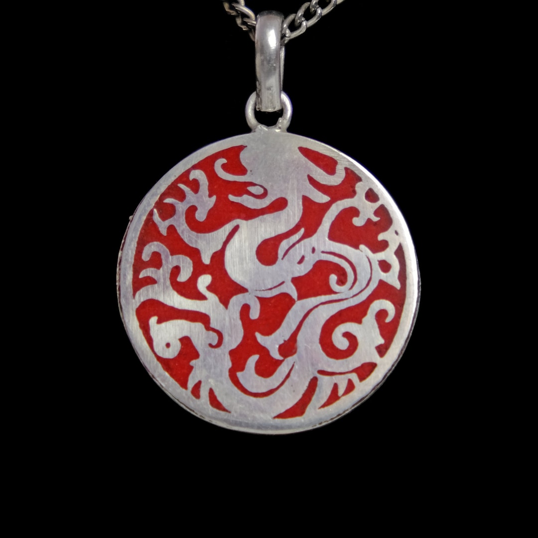 Handmade Dragon Amulet From Nepal, Red, Silver, Round - Etsy
