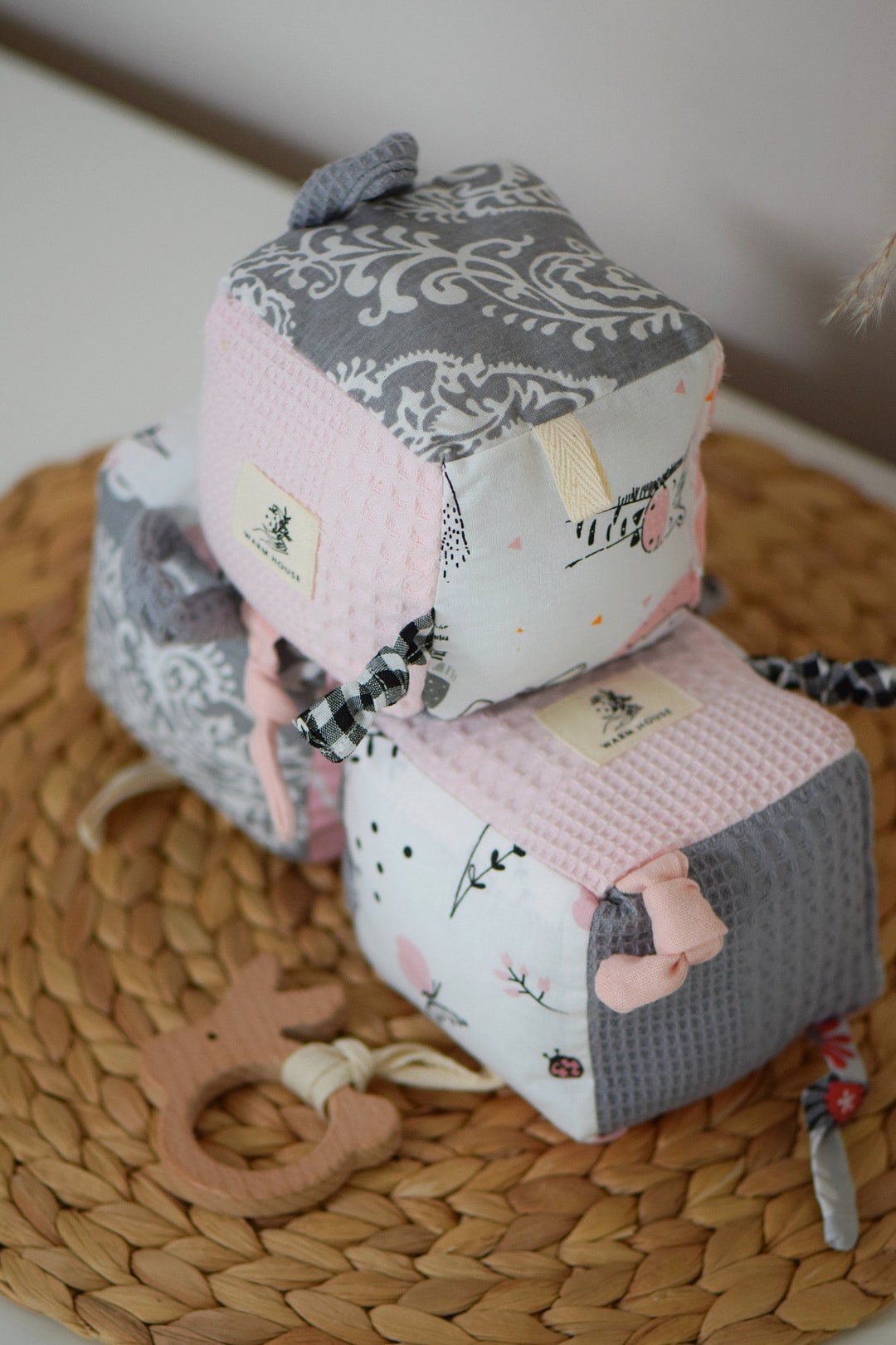 Baby Toy Block, Baby Shower Gift, Baby Rattle Teething Toy, Sensory ...