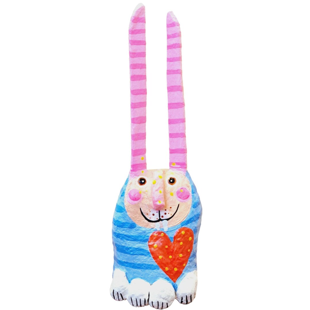 Sky Blue Rabbit With Heart, H Approx. 13 Cm, Papier-mache, Funny Rabbit ...