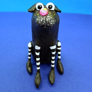 Small Black Dog With Curly Tail, Mixed Breed Labrador Pug, Papier-mache ...