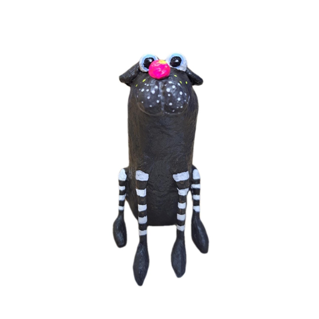 Small Black Dog With Curly Tail, Mixed Breed Labrador Pug, Papier-mache ...