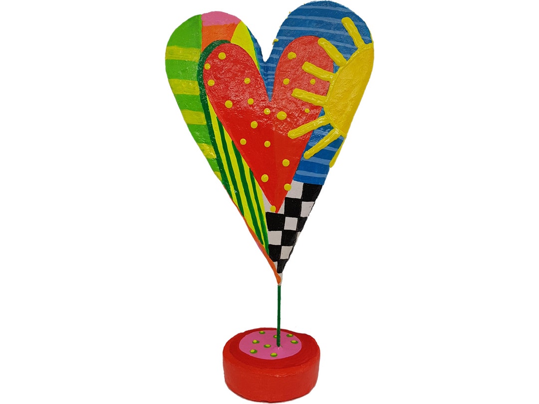Colorful Heart, H Approx 20 Cm, Papier-mache, Heart to Stand Up, Heart ...