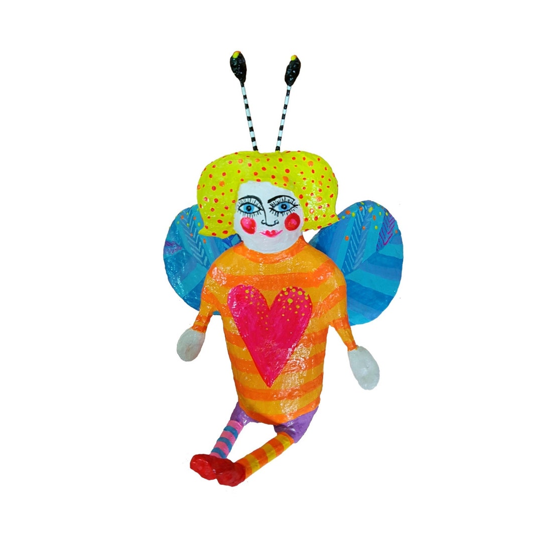 Bee Abstract, H Approx 14 Cm, Papier-mache, Bee in Naive Style Colorful ...