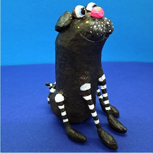 Small Black Dog With Curly Tail, Mixed Breed Labrador Pug, Papier-mache ...