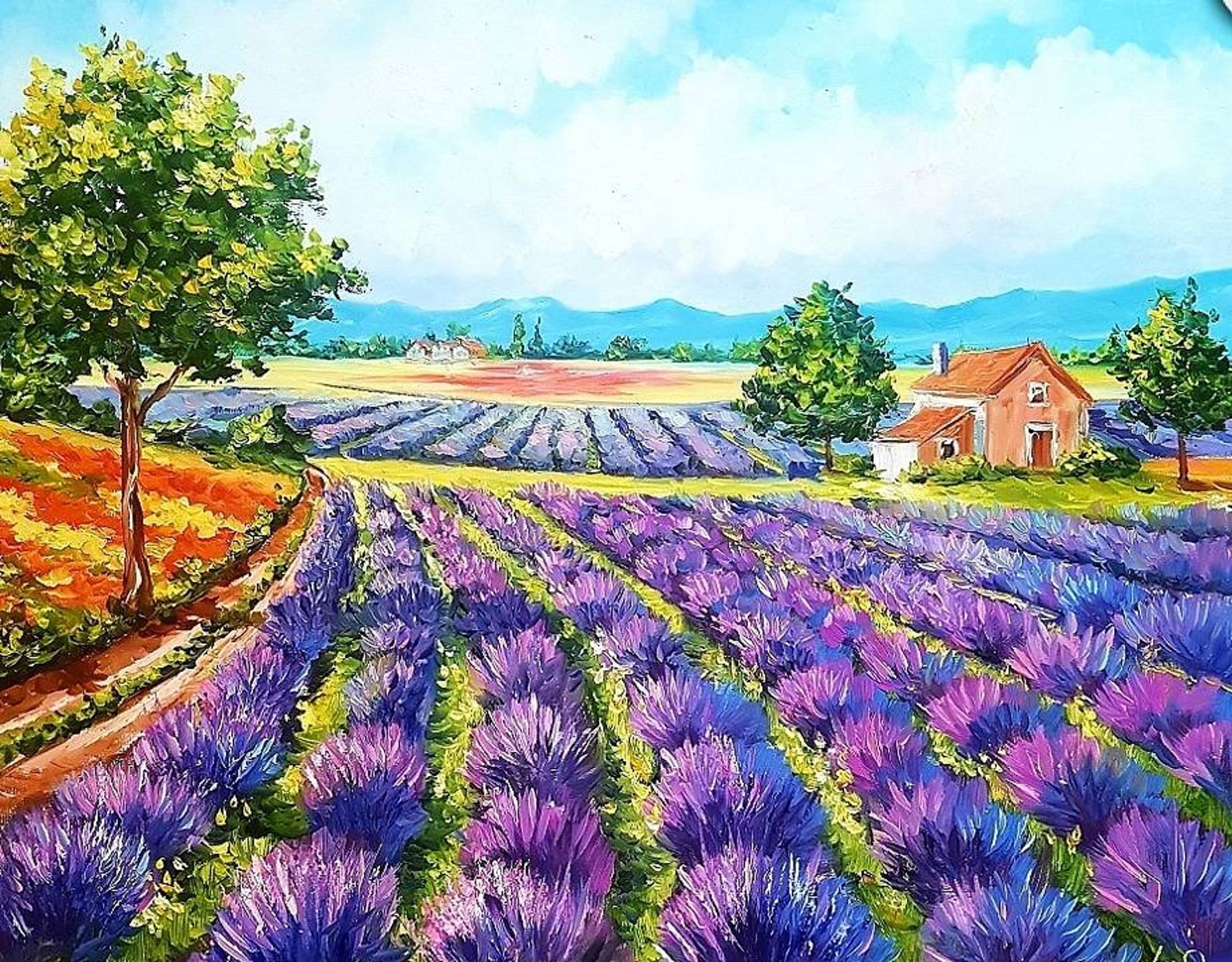 Original oil painting Lavender painting Textured painting | Etsy