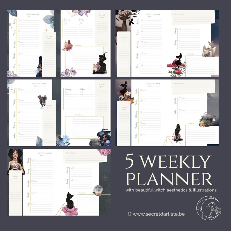 Witch Undated Planner Printable A4 A5 US Monthly - Etsy