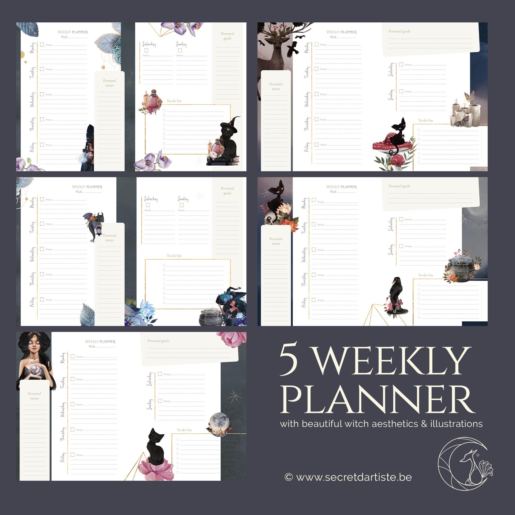 Witch Undated Planner Printable A4 A5 US Monthly - Etsy
