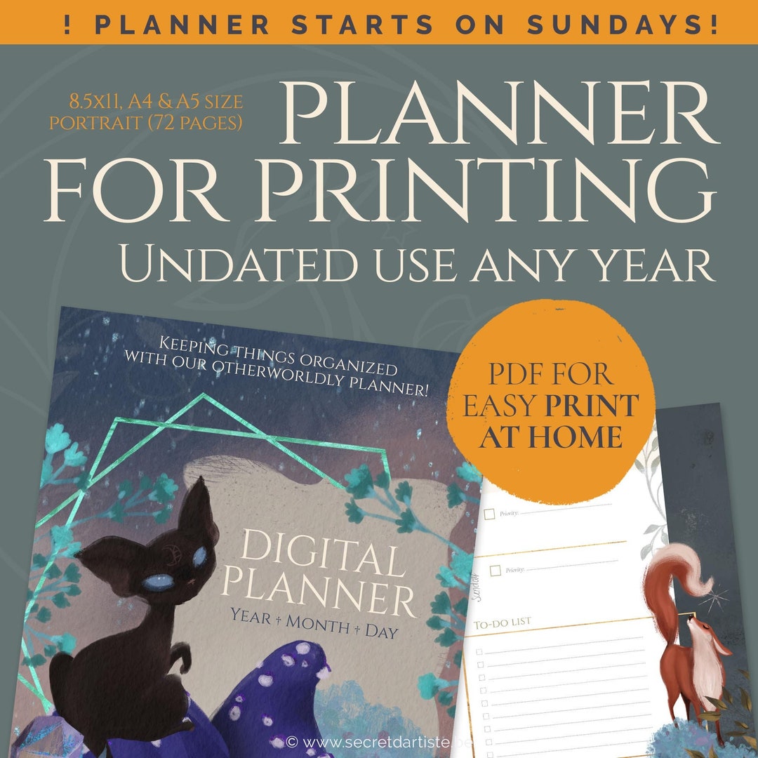 Fantasy Undated Woodland Animals Planner Printable A5, A4, US Monthly ...