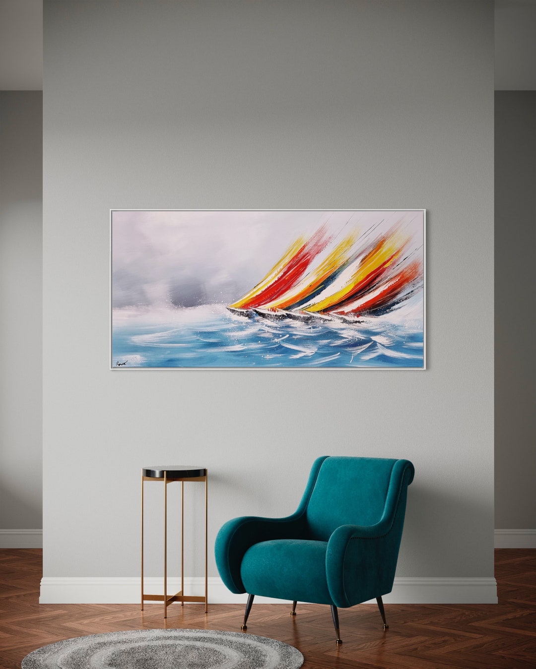 Painting Painting Boats Colored Blue Sea Original Painting - Etsy