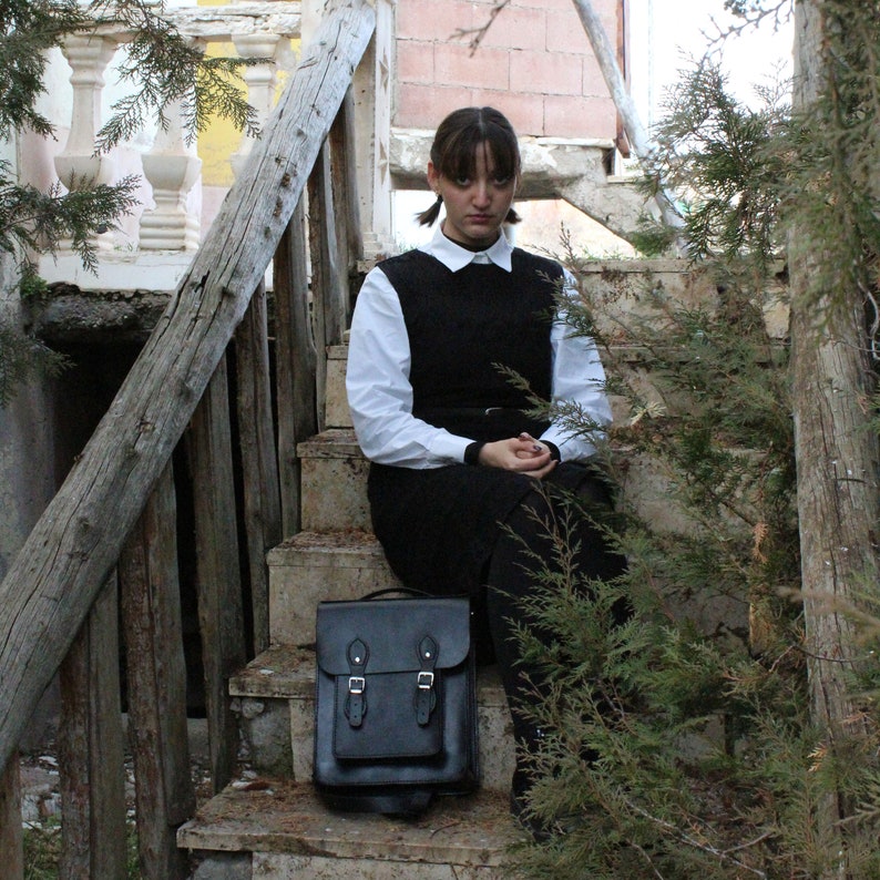 Wednesday Addams Inspired Handmade Black Leather Backpack / - Etsy