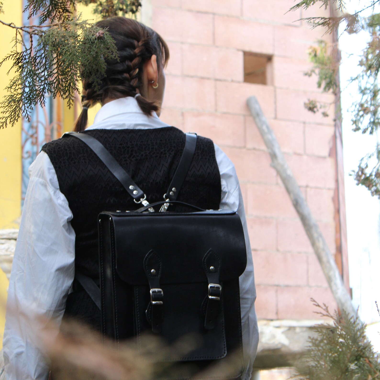 Wednesday Addams Inspired Handmade Black Leather Backpack / - Etsy