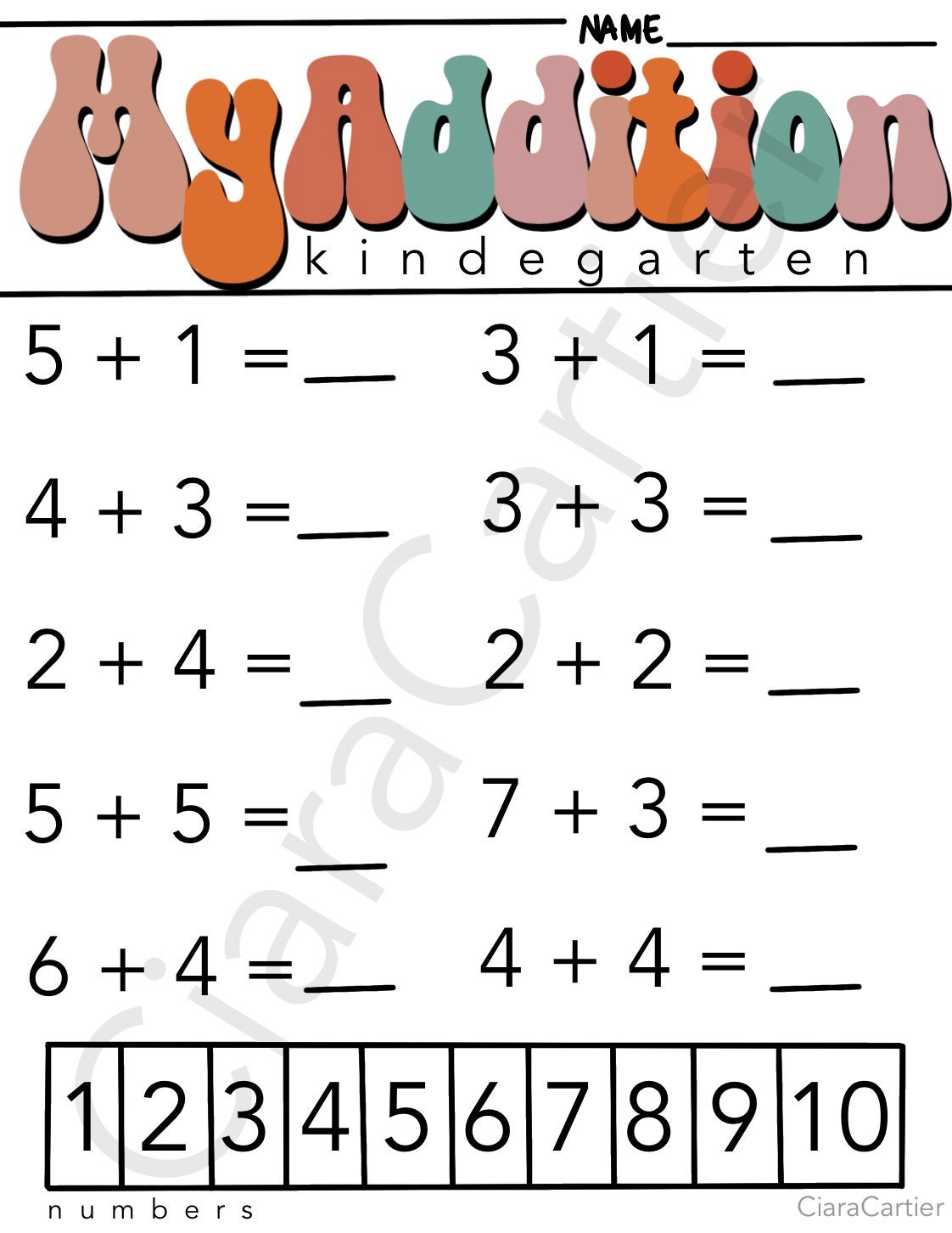 Beginning Addition For Kindergarten