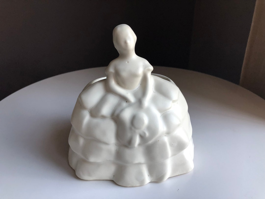 Vintage Lady Planter - Vintage Matte White Lady Ruffled Dress Hat ...