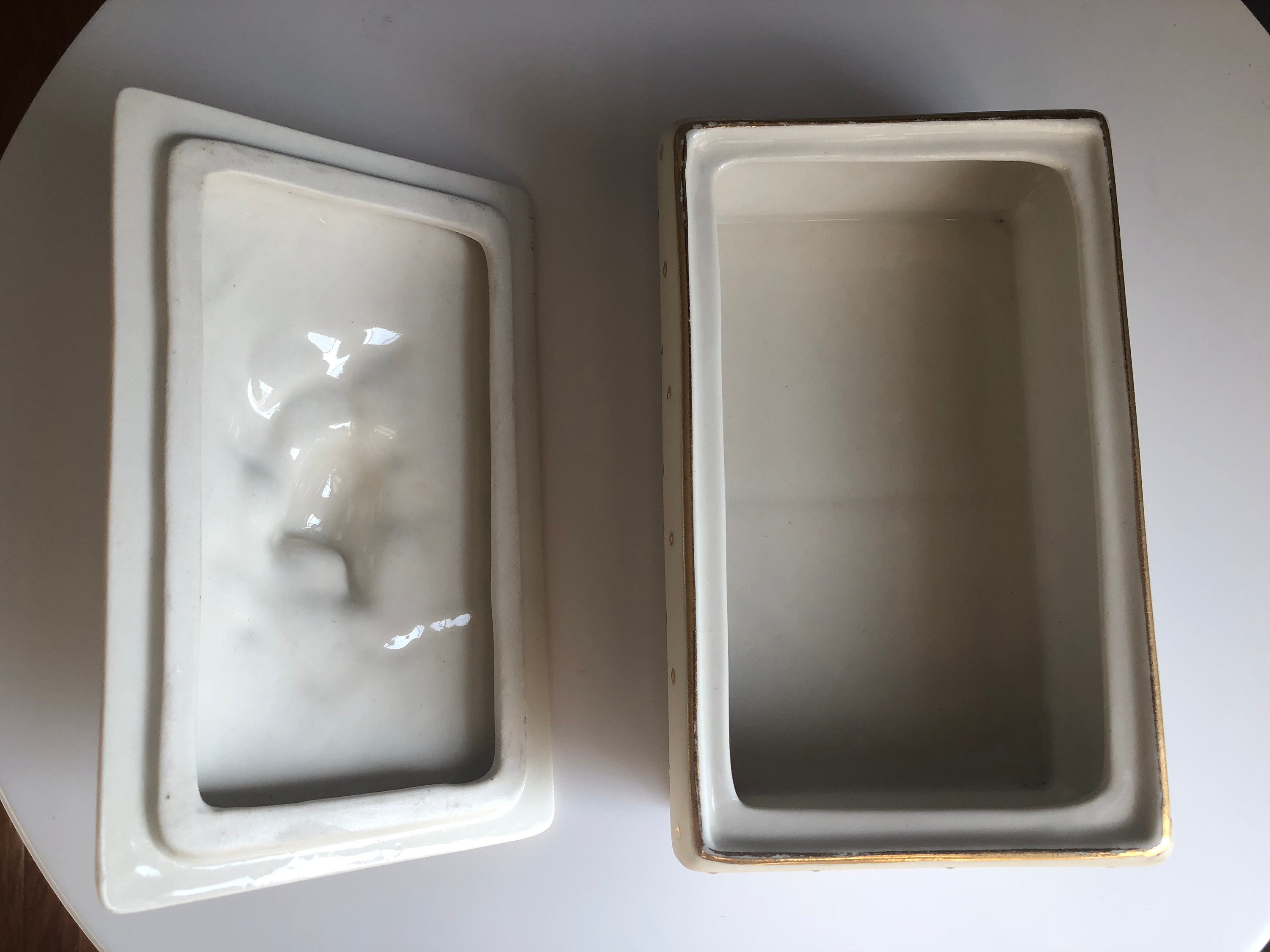 Vintage Porcelain Cigarette Box and Trays Cream With Gilded - Etsy