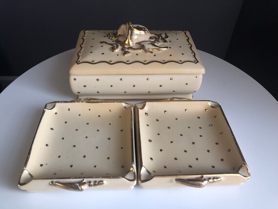 Vintage Porcelain Cigarette Box and Trays Cream With Gilded | Etsy