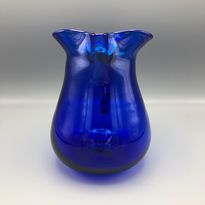 Vintage Blenko Cobalt Blue Pitcher Blenko Water Pitcher Curl - Etsy