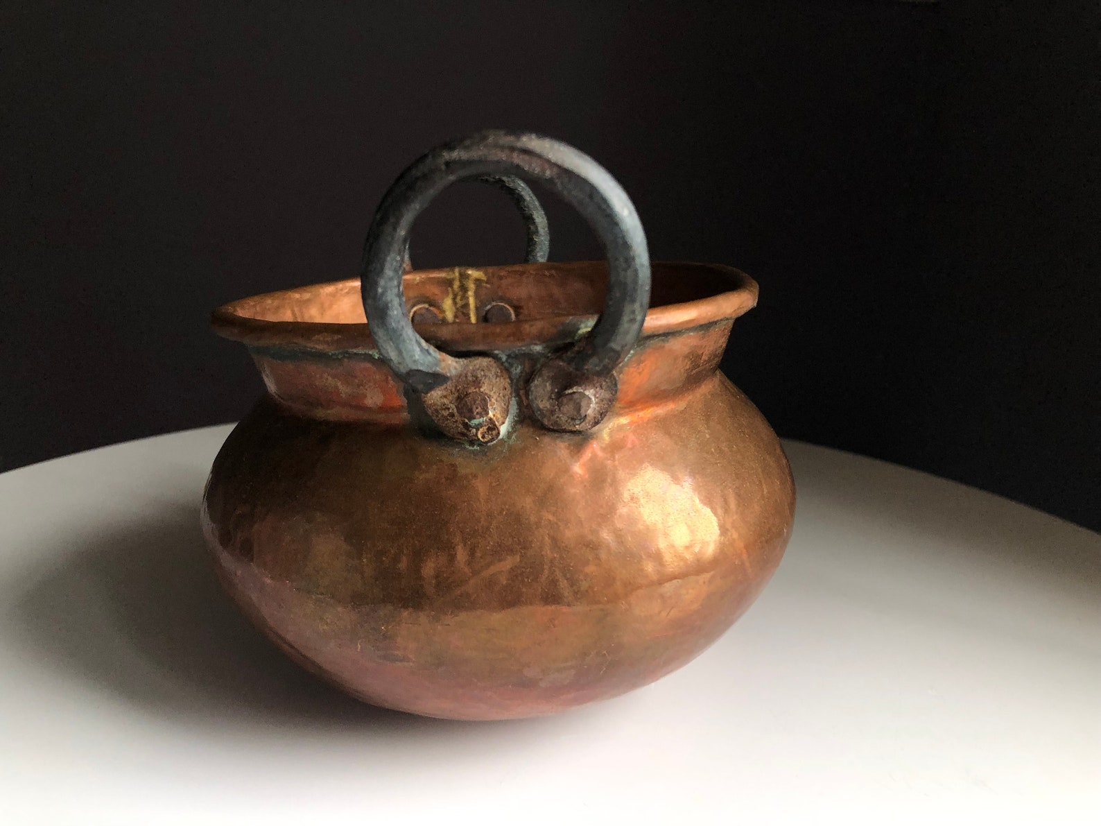 Antique Hammered Copper Pot Two Handle Round Copper Pot - Etsy