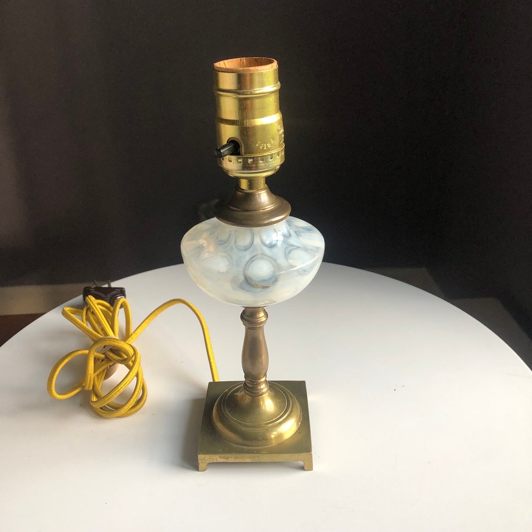 Vintage Small Fenton White Coin Dot Table Lamp Brass Base - Etsy