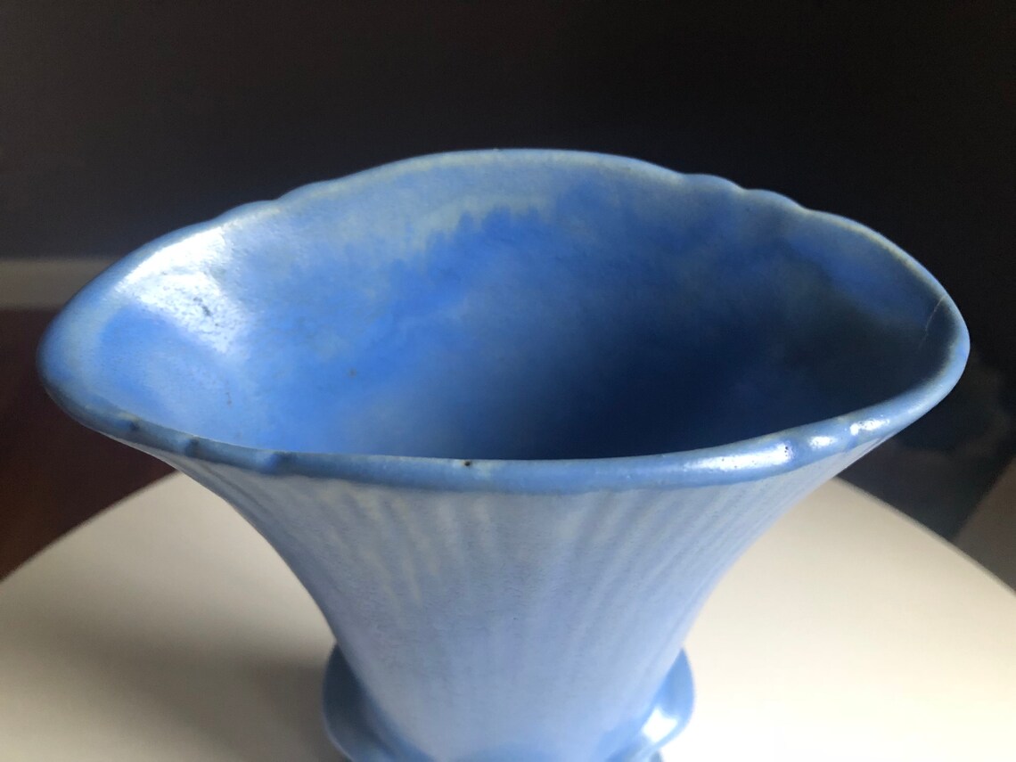 Vintage Blue Morning Glory Fan-shaped Vase - Etsy