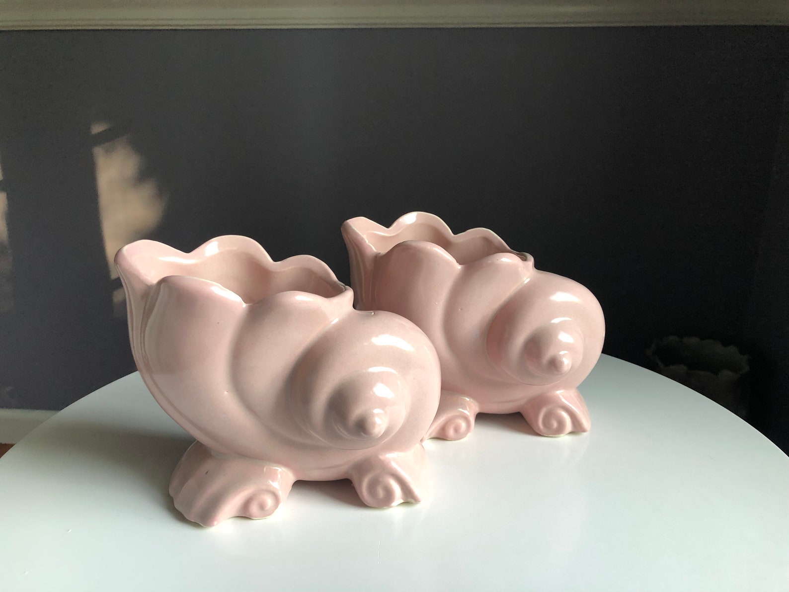 Vintage Pink Shell Nautilus Conch Planter Pair - Etsy