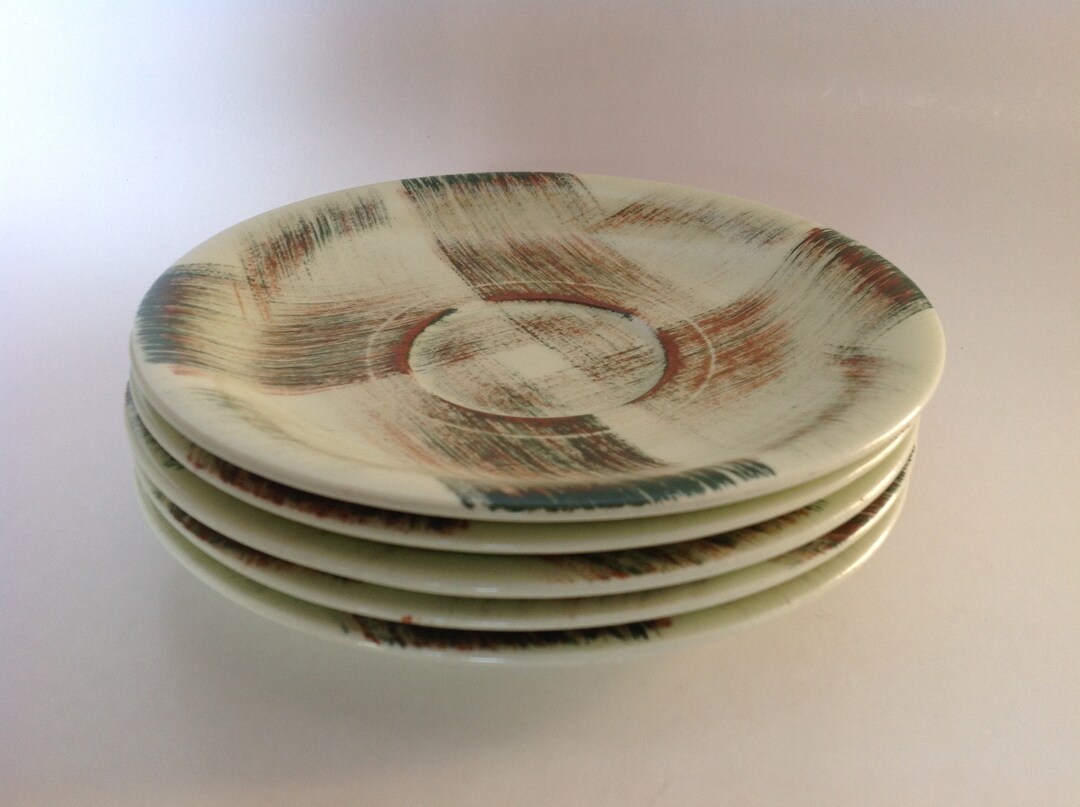 Vintage Vernonware Raffia Pattern Five Saucers Vernon Mills Hand ...