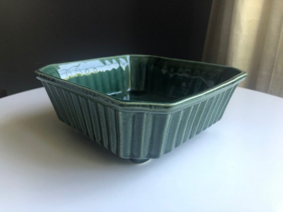 Vintage Green Ribbed Low Ceramic Planter USA 6002 - Etsy