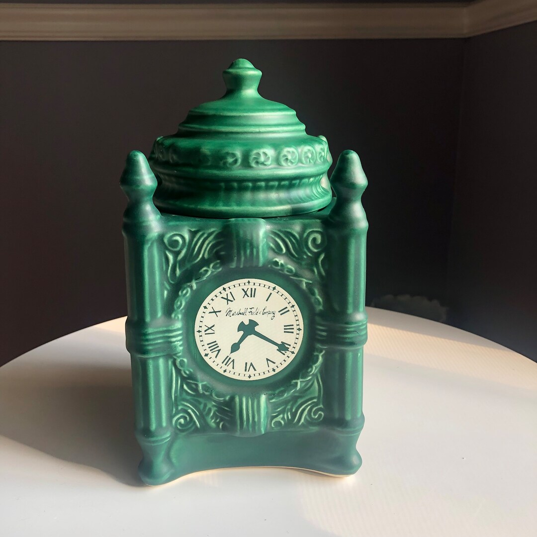 Vintage Marshall Fields Clock Candy Cookie Jar Matte Green - Etsy