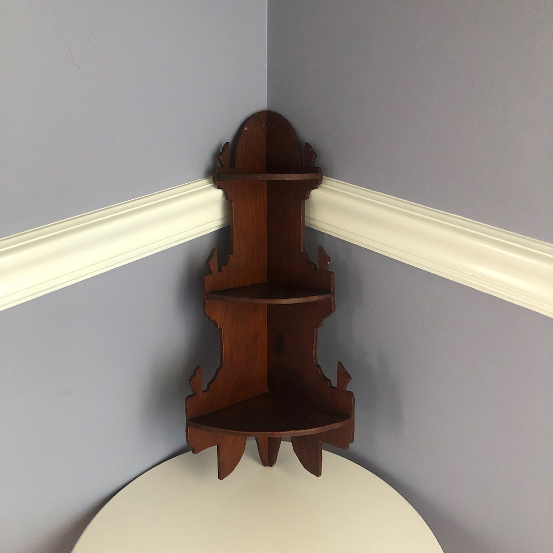 Vintage Wood Corner Wall Mount Three Tier Shelf - Etsy