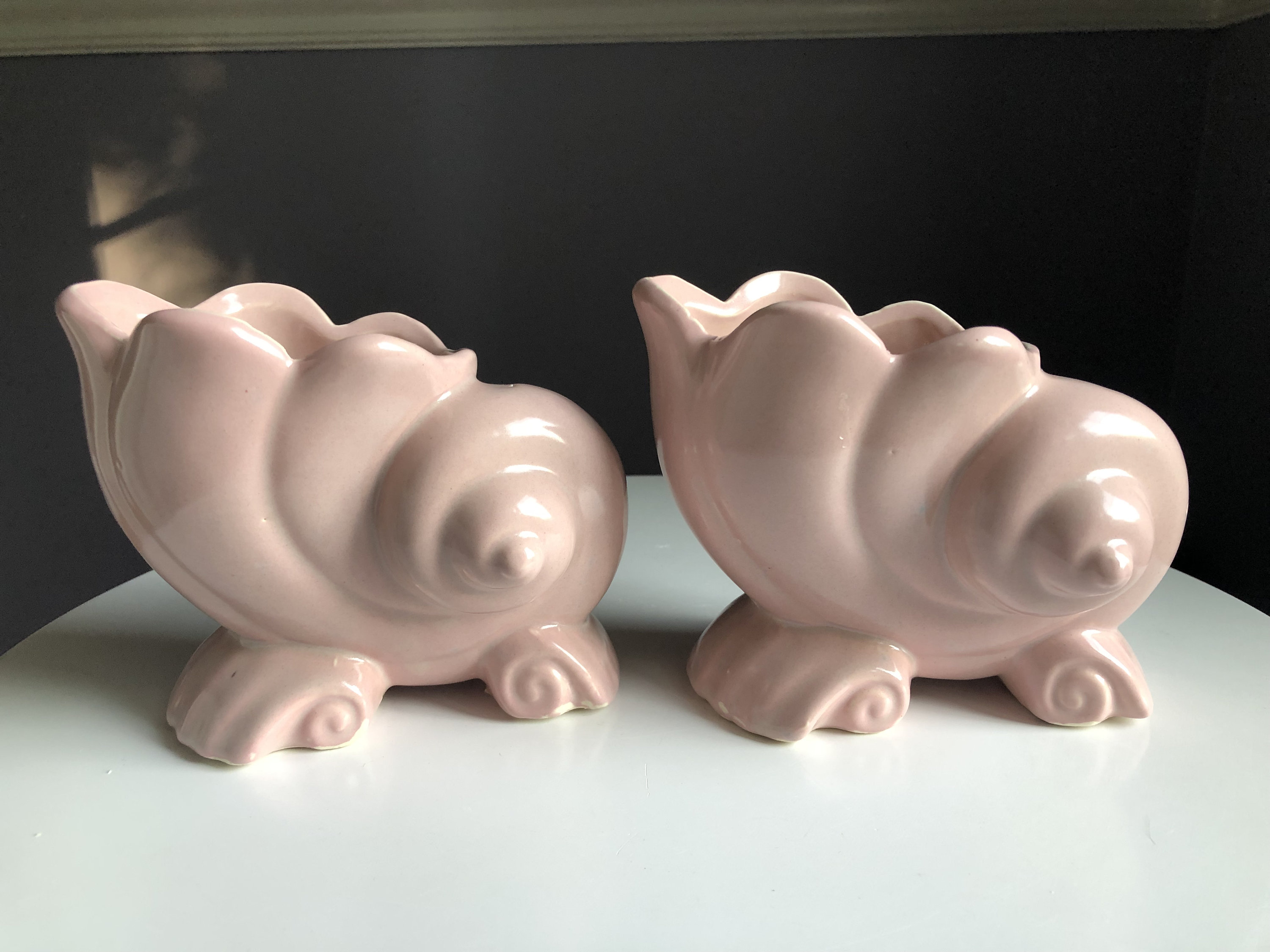 Vintage Pink Shell Nautilus Conch Planter Pair - Etsy