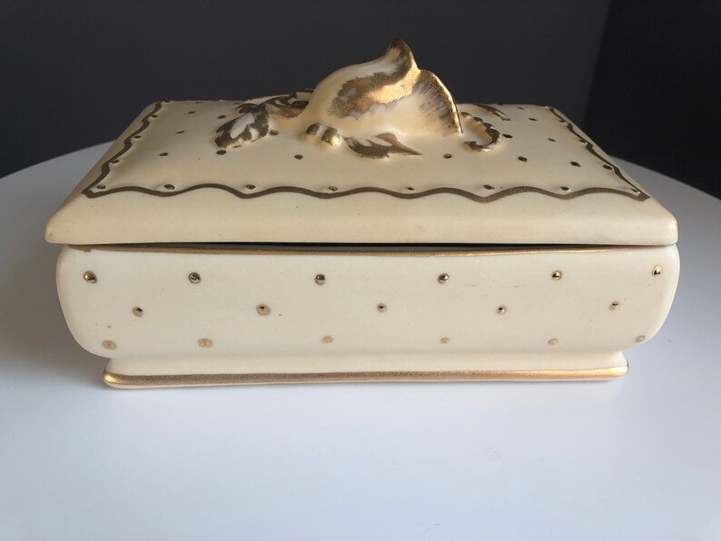 Vintage Porcelain Cigarette Box and Trays Cream With Gilded Dots and ...