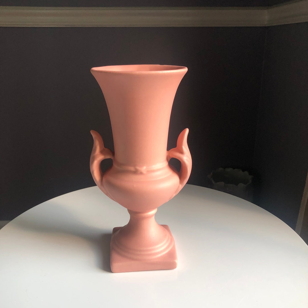 Vintage Haeger Matte Coral Pink Urn Vase Two-handle - Feather Handle - Etsy