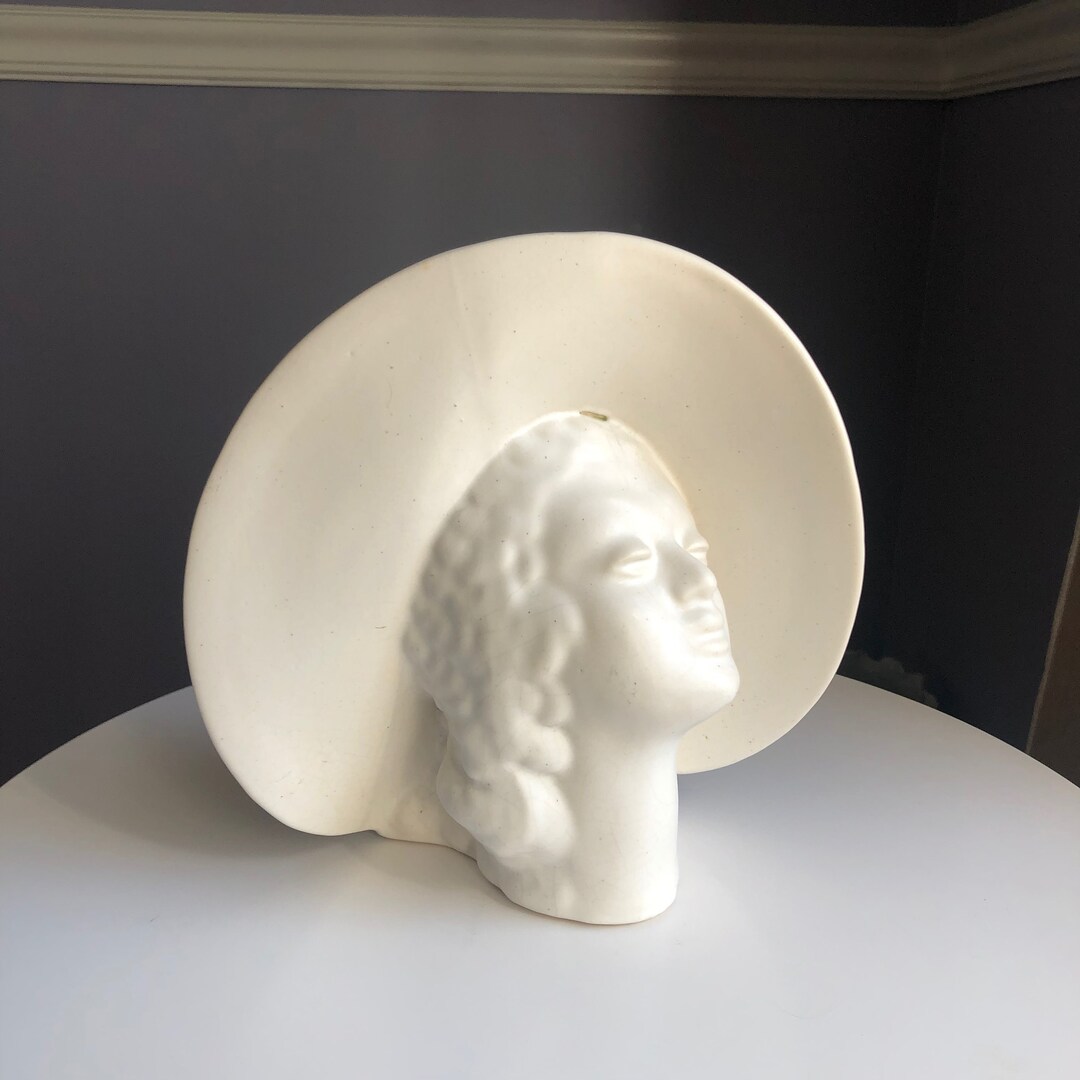 Vintage Haeger Lady Head Vase - Lady Vase With Wide Brimmed Hat Matte ...