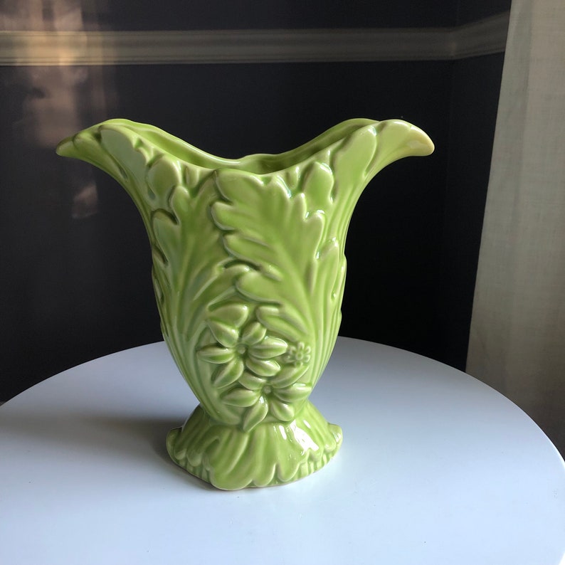 Vintage Lime Green Floral Motif Vase - Etsy