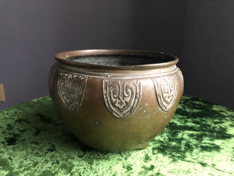 Antique Brass Jardiniere Planter Shield Motif Three-foot - Etsy