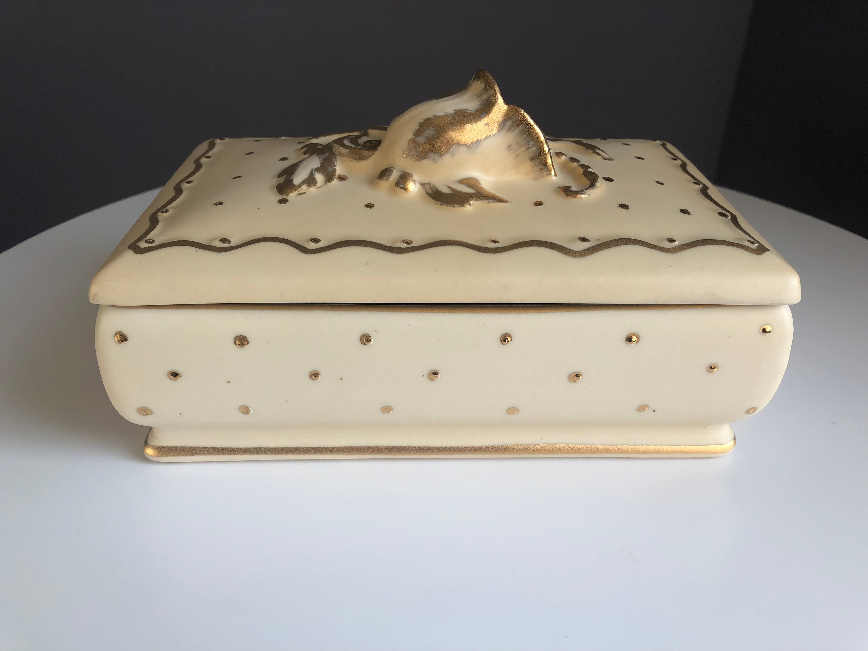 Vintage Porcelain Cigarette Box and Trays Cream With Gilded Dots and ...