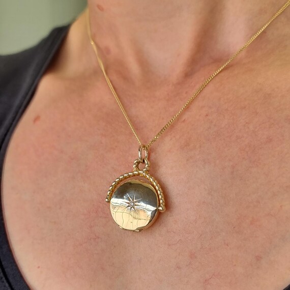 Vintage 9ct Yellow Gold Old Cut Diamond Swivel Locket - Gem