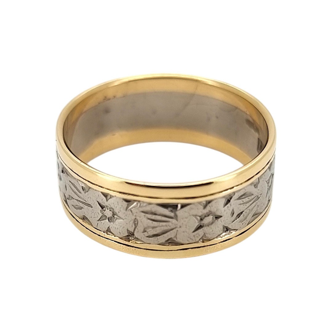Vintage 18ct Yellow & White Gold Flower Pattern Band - Etsy