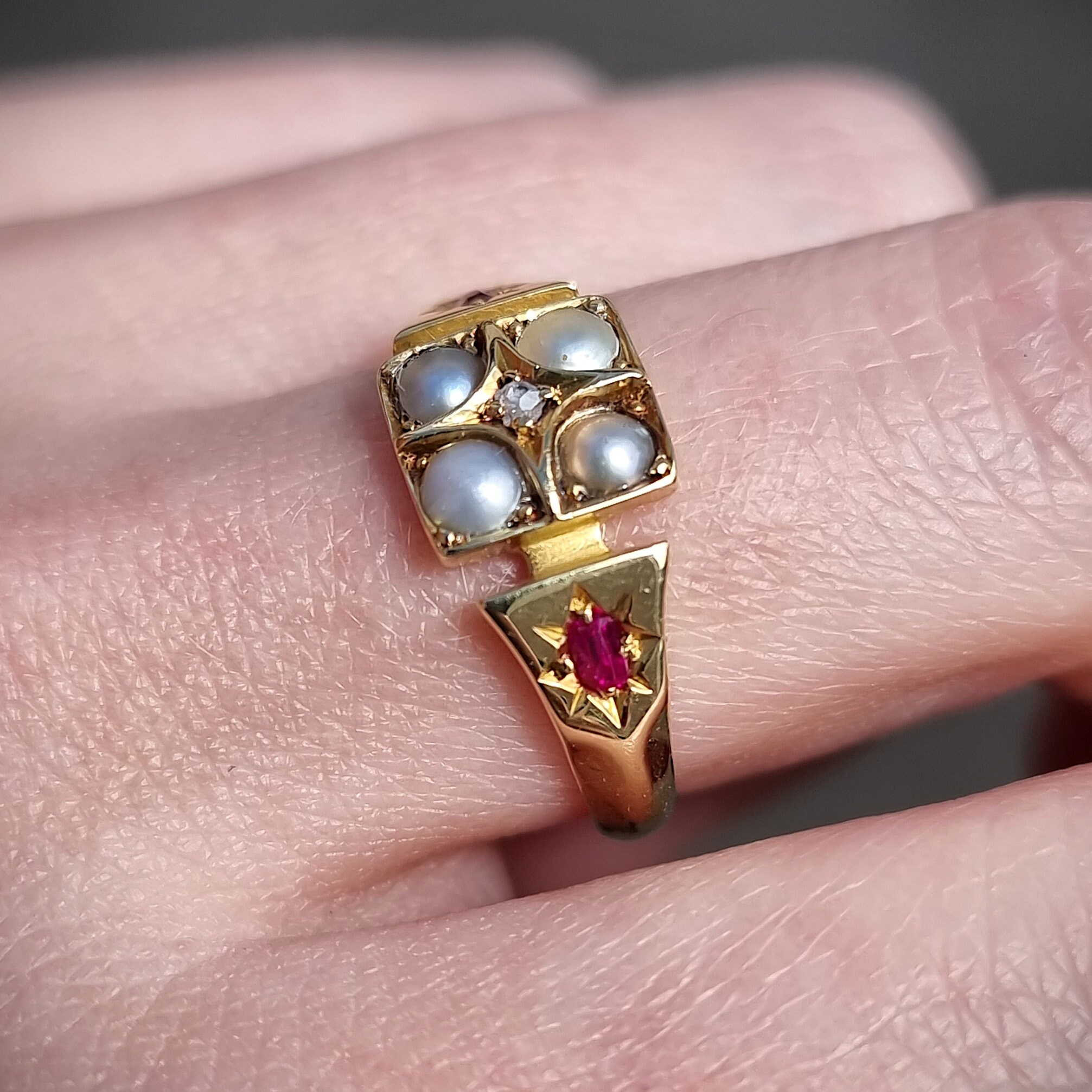 Victorian 18ct Gold Pearl Ruby & Diamond Ring | Etsy