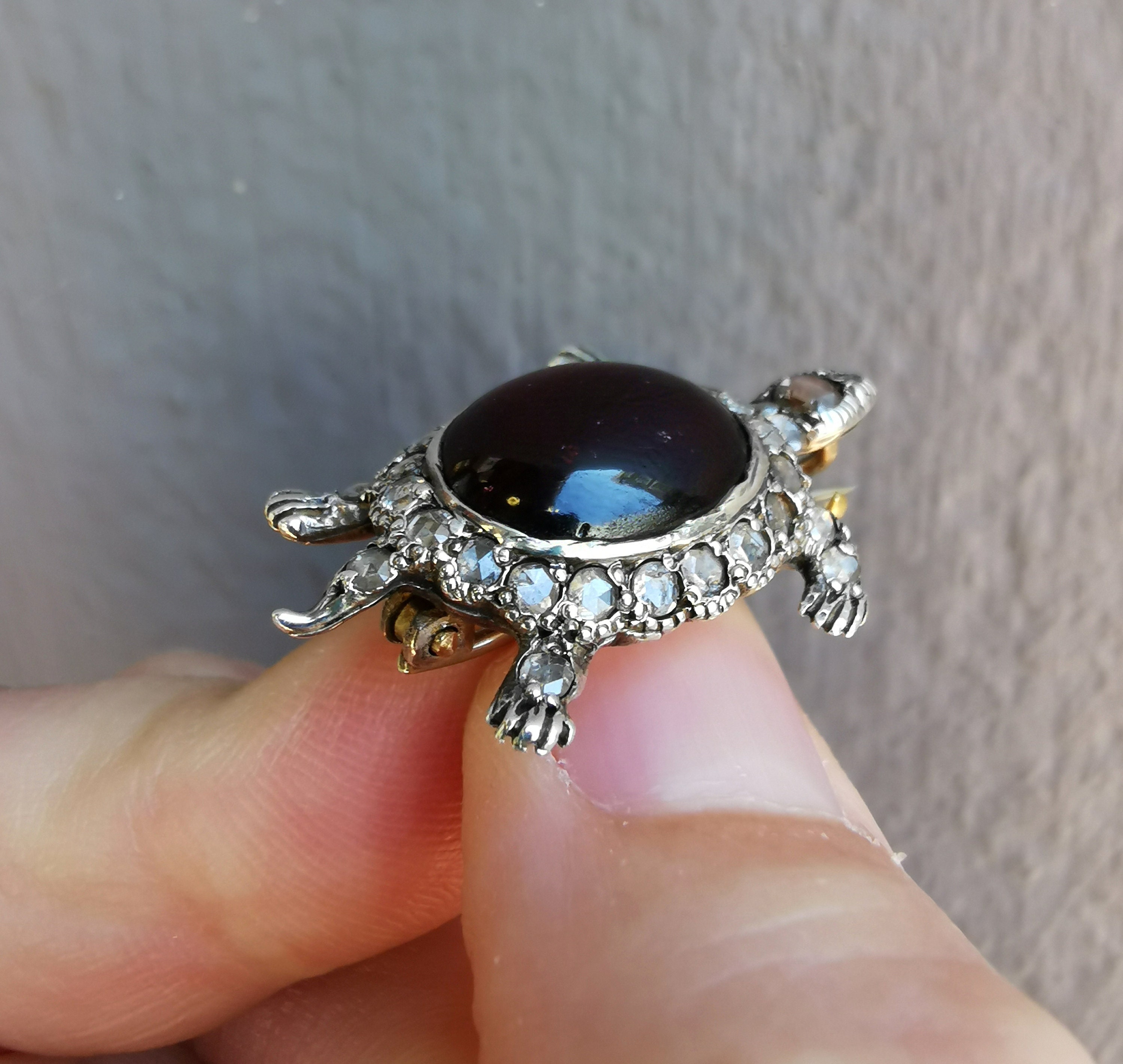 Vintage Gold/silver Garnet & Diamond Tortoise Brooch | Etsy